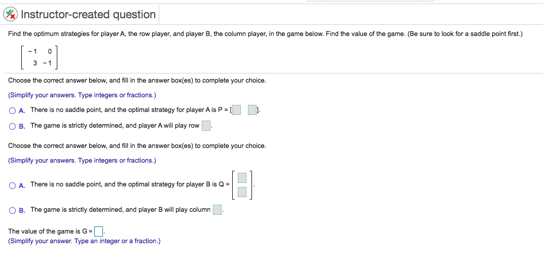 Solved % Instructor-created question Find the optimum | Chegg.com