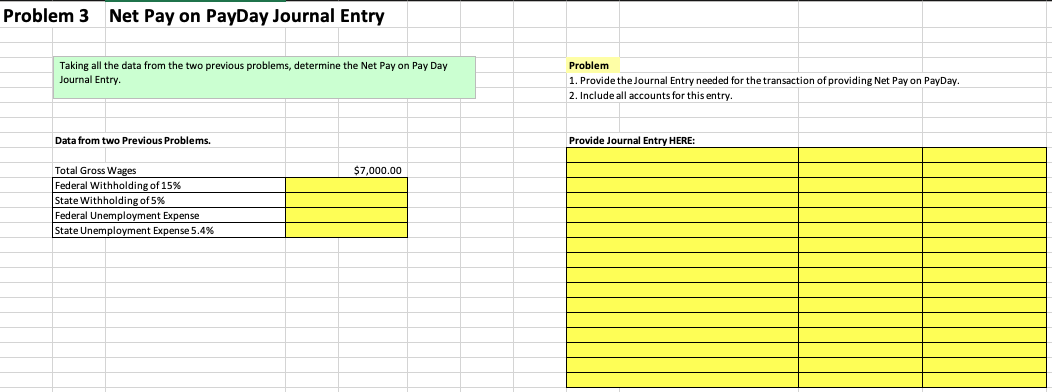 Solved Problem 3 Net Pay on PayDay Journal Entry Taking all | Chegg.com