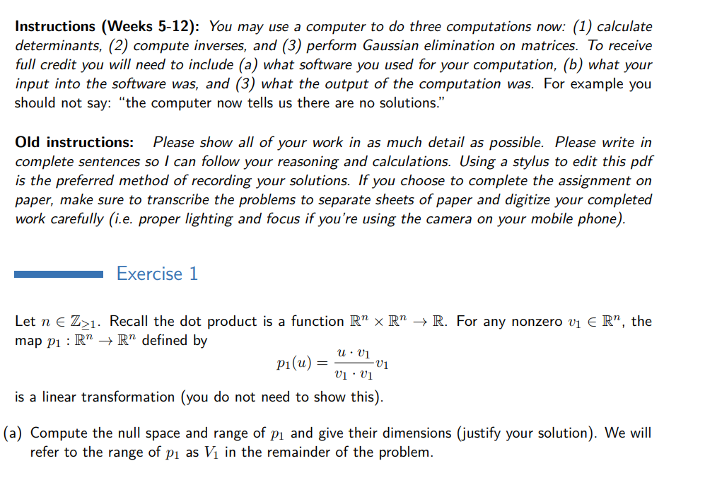 Solved (c) Define the linear transformation p2:Rn→Rn by | Chegg.com