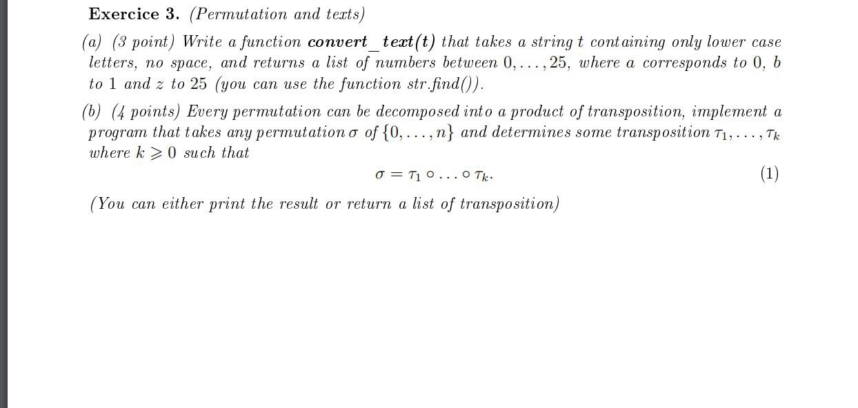 Solved Exercice 3. (Permutation and texts) (a) (3 point) | Chegg.com
