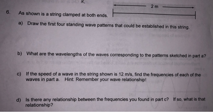 Solved 2 m 6. As shown is a string clamped at both ends. a) | Chegg.com