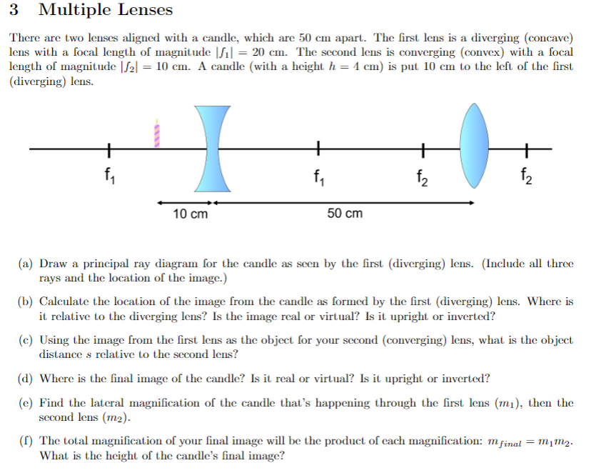 Solved 3 Multiple Lenses There are two lenses aligned with a | Chegg.com