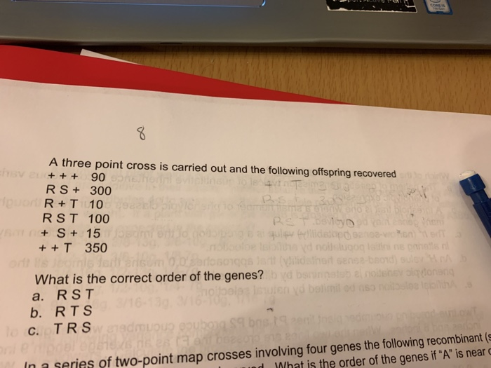 Solved A three point cross is carried out and the following | Chegg.com