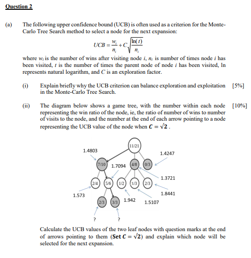 Solved Question 2 The following upper confidence bound (UCB) | Chegg.com