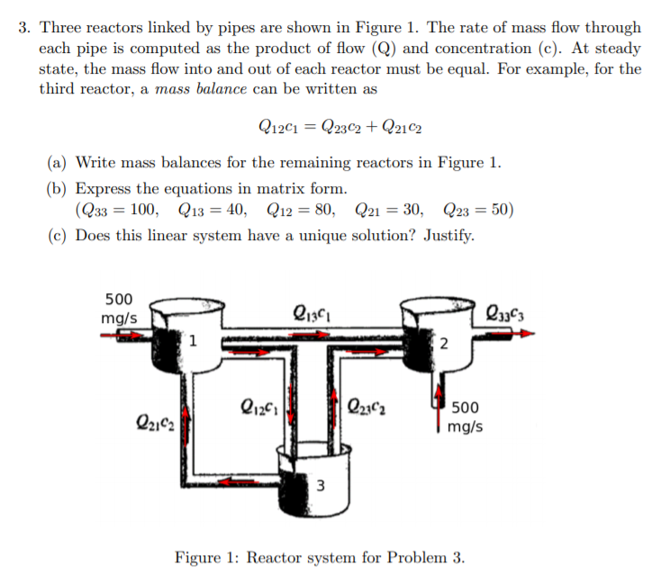 Solved 3. Three reactors linked by pipes are shown in Figure | Chegg.com