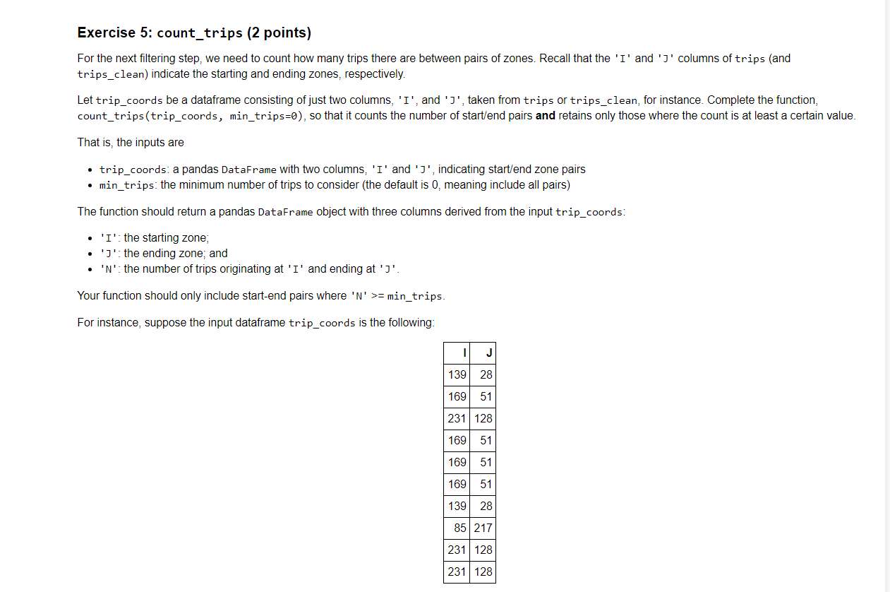 Solved Exercise 5: count_trips (2 points) For the next | Chegg.com