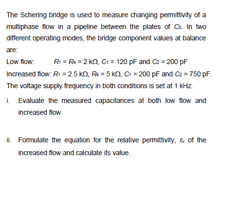 Solved The Schering bridge is used to measure changing | Chegg.com