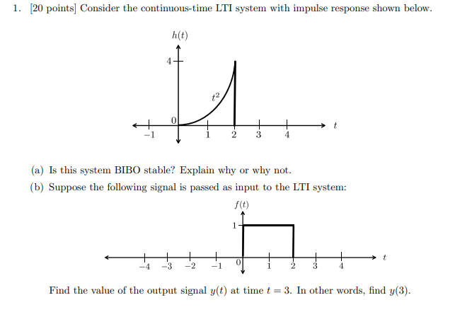 Solved 1. [20 points] Consider the continuous-time LTI | Chegg.com