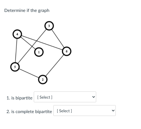Solved Determine if the graph 1. is bipartite (Select] 2. is | Chegg.com