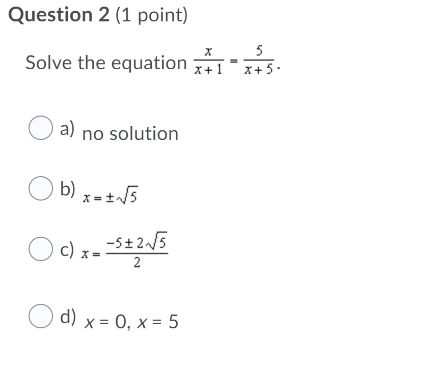 Solved Question 2 (1 point) Solve the equation 2 1 1 -15. x | Chegg.com