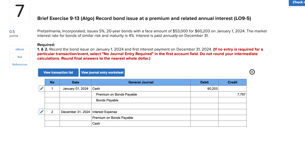Solved Brief Exercise 9-13 (Algo) Record bond issue at a | Chegg.com