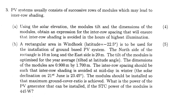 Solved 3. PV systems usually consists of successive rows of | Chegg.com