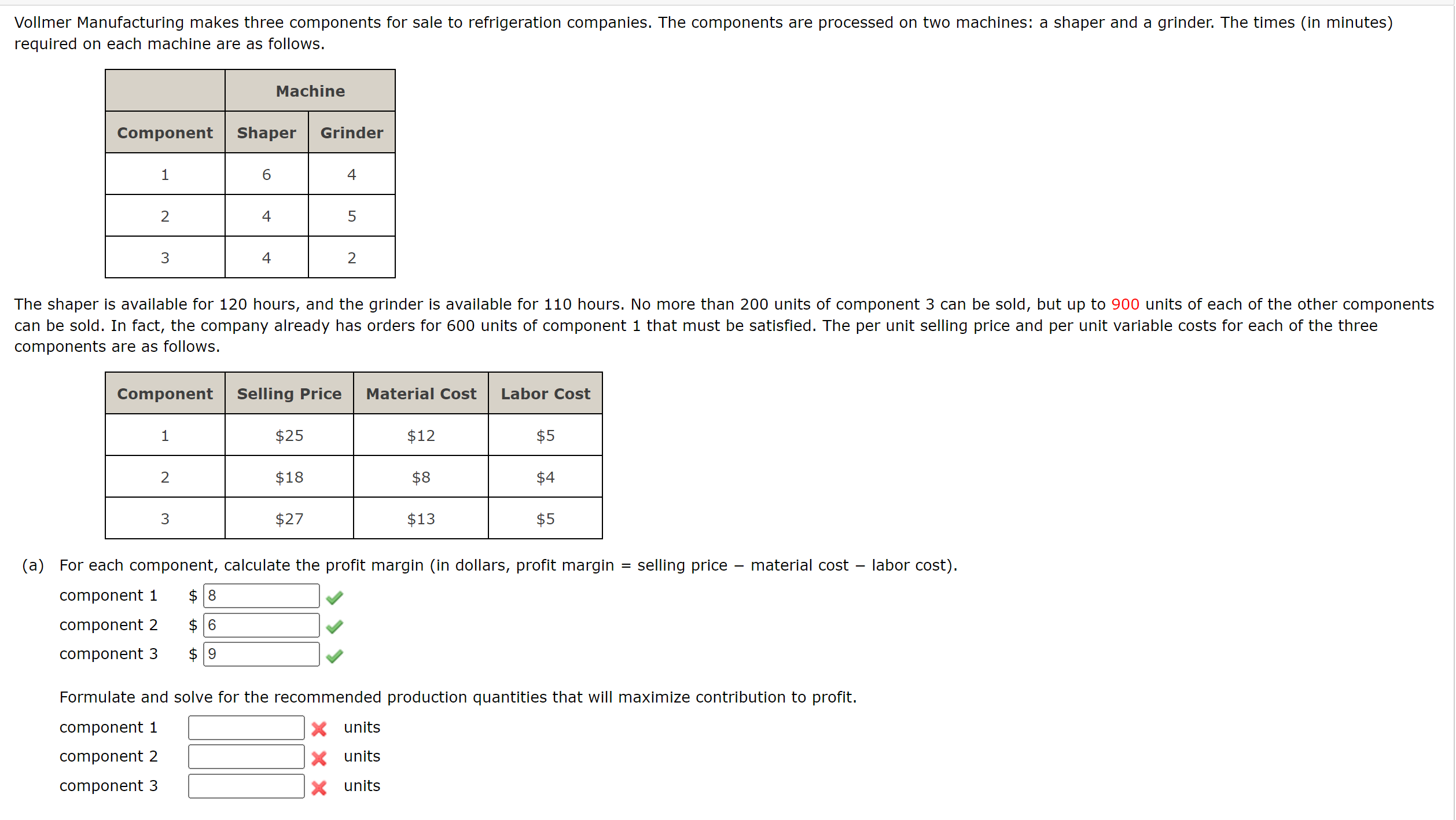 Solved components are as follows. (a) For each component, | Chegg.com