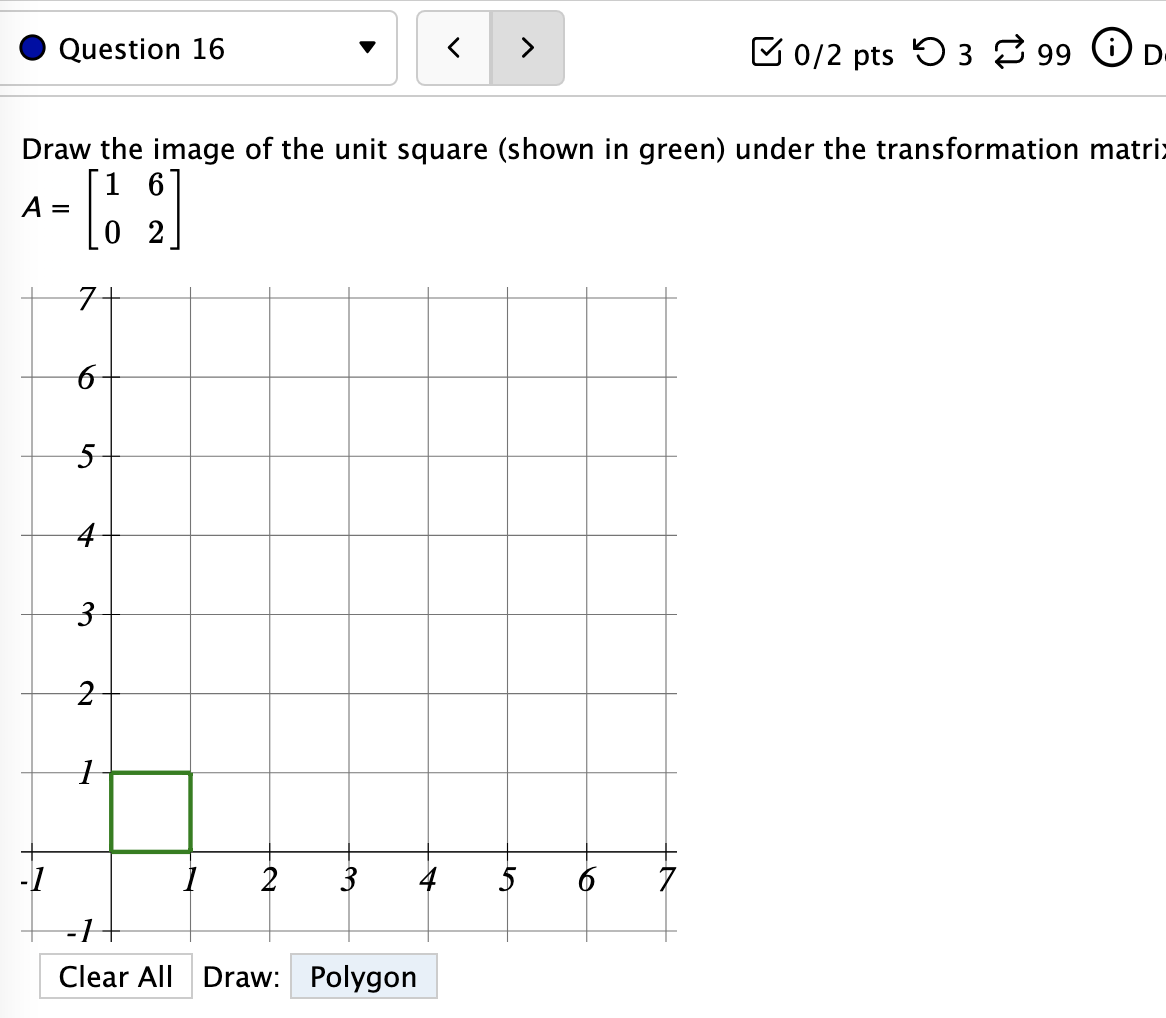 Solved Draw the image of the unit square (shown in green) | Chegg.com