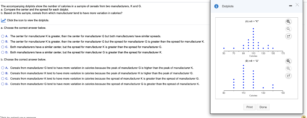 Solved i Dotplots The accompanying dotplots show the number | Chegg.com