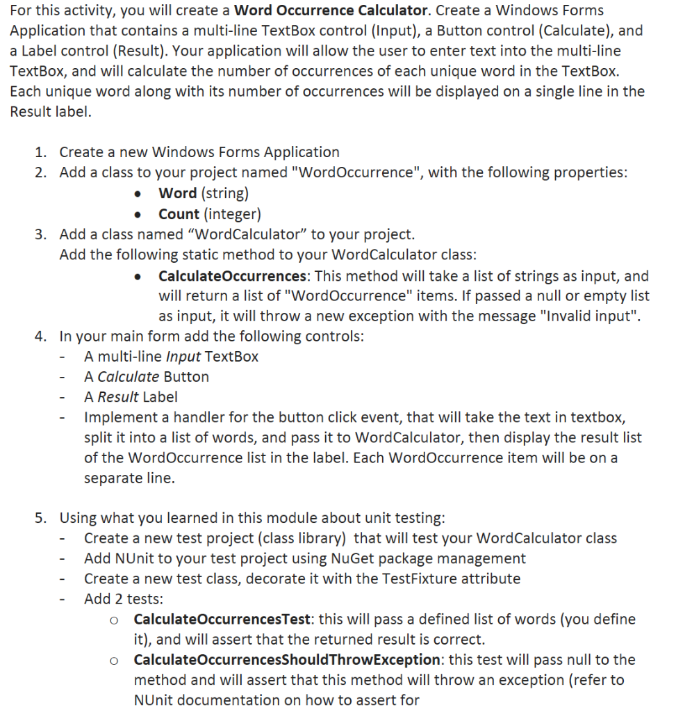 For this activity, you will create a Word Occurrence | Chegg.com