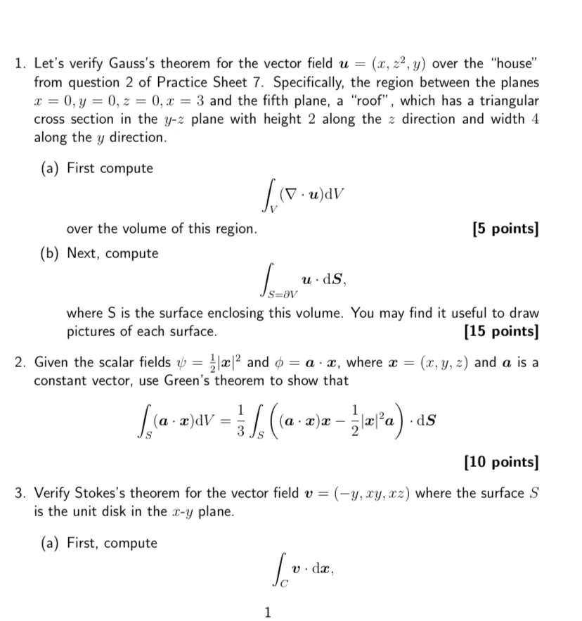 Solved 1. Let's verify Gauss's theorem for the vector field | Chegg.com