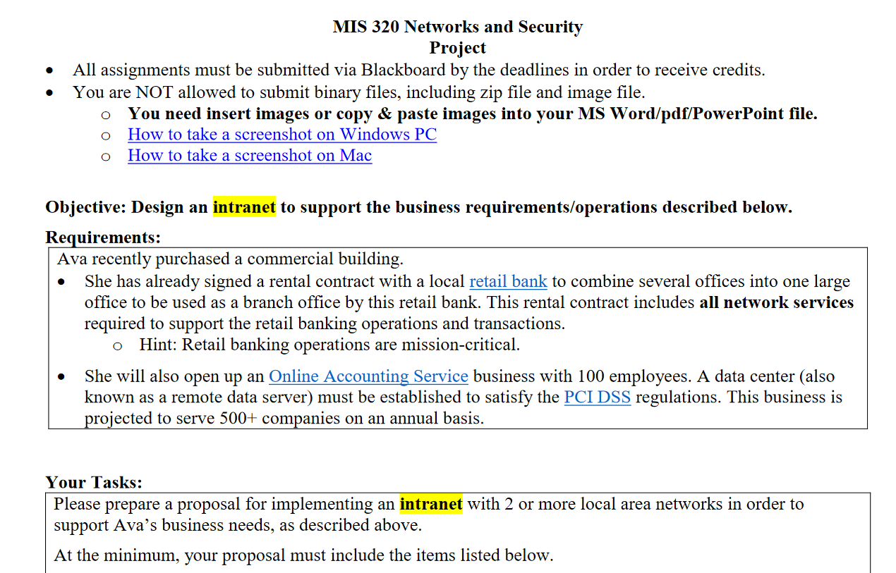 Solved MIS 320 Networks and Security Project All assignments | Chegg.com