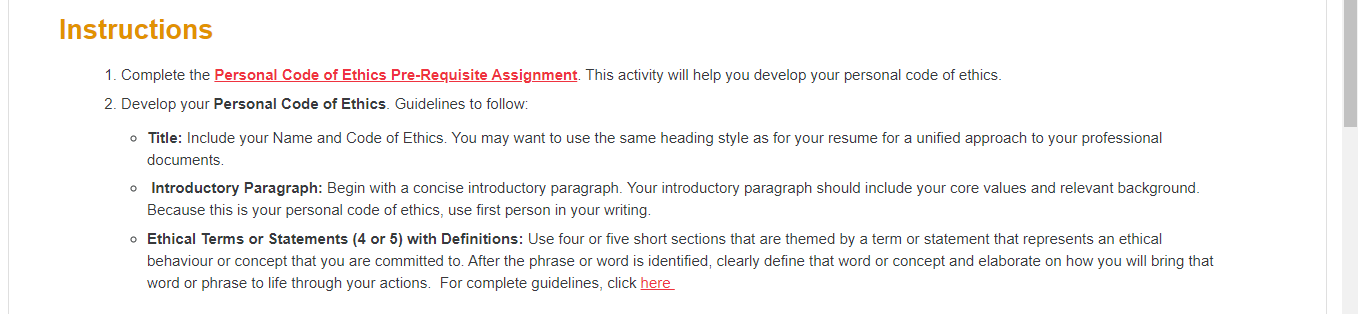 Solved Instructions 1. Complete the Personal Code of Ethics | Chegg.com