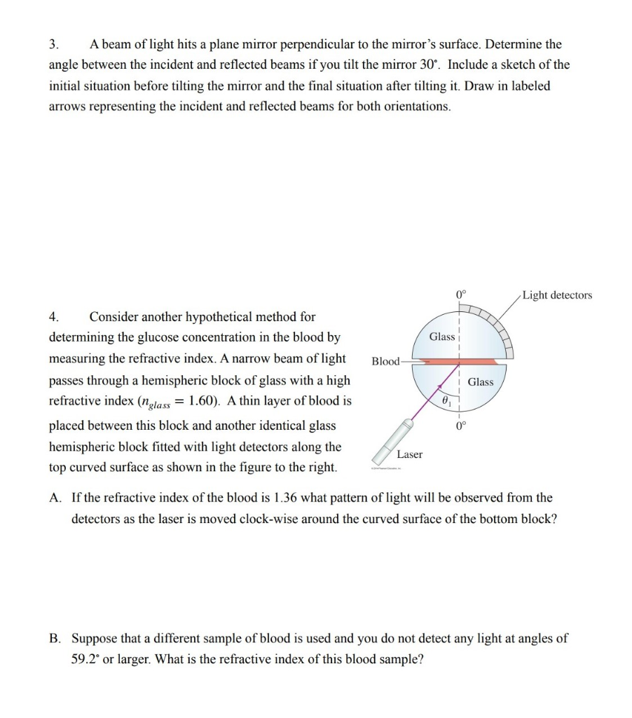 Solved 3 A beam of light hits a plane mirror perpendicular | Chegg.com
