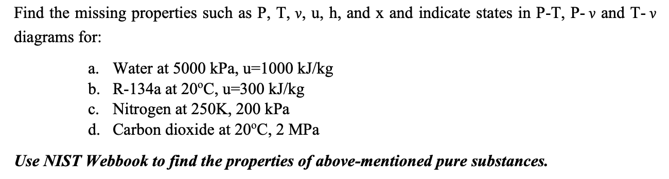 Solved Find the missing properties such as P,T,v,u,h, and x | Chegg.com