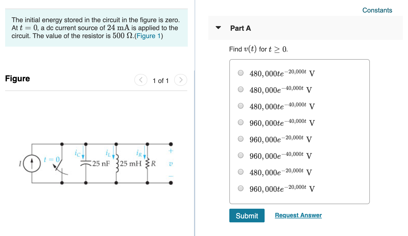 Solved The initial energy stored in the circuit in the | Chegg.com