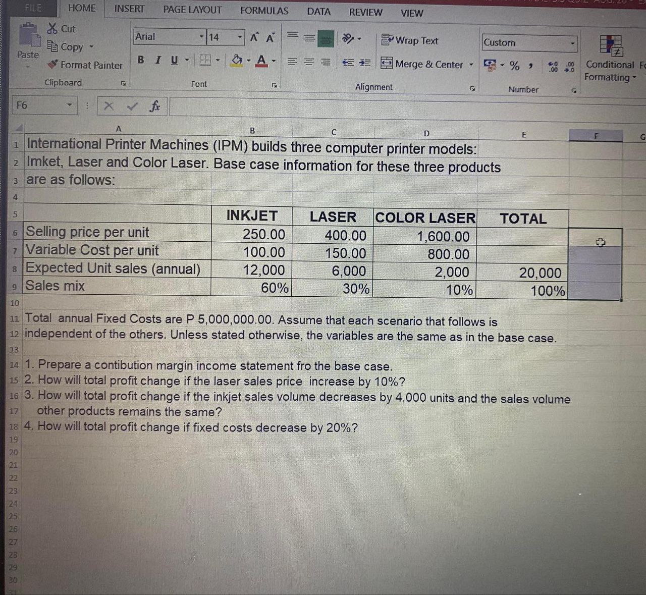 Solved Total Annual Fixed Costs Are P5 000 000 00 Assume Chegg