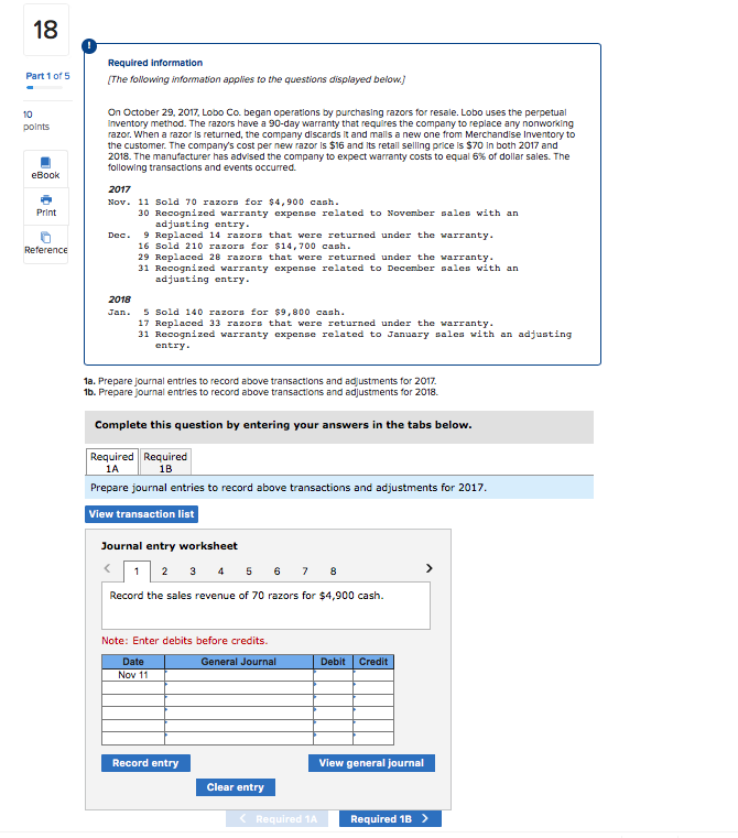 Solved 18 Required information Part 1 of5 The foowing | Chegg.com