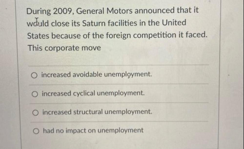 Solved The type of unemployment that arises from a decrease | Chegg.com