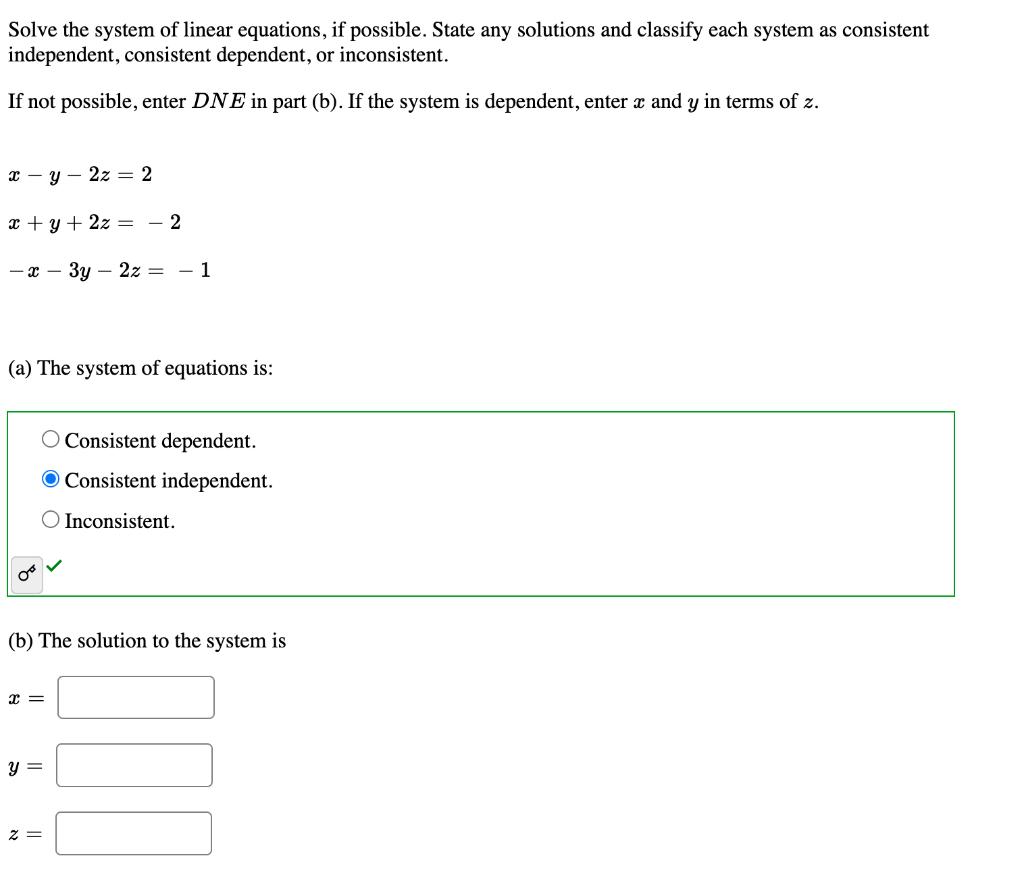 Solved Solve the system of linear equations, if possible. | Chegg.com