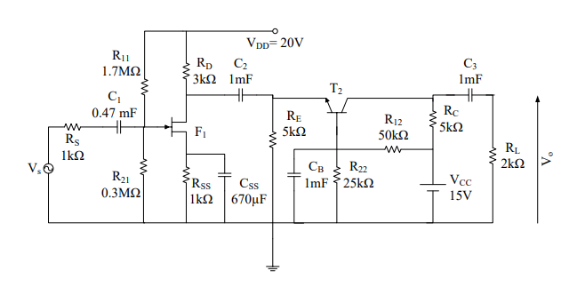 Solved For the given cascade amplifier circuit, calculate | Chegg.com