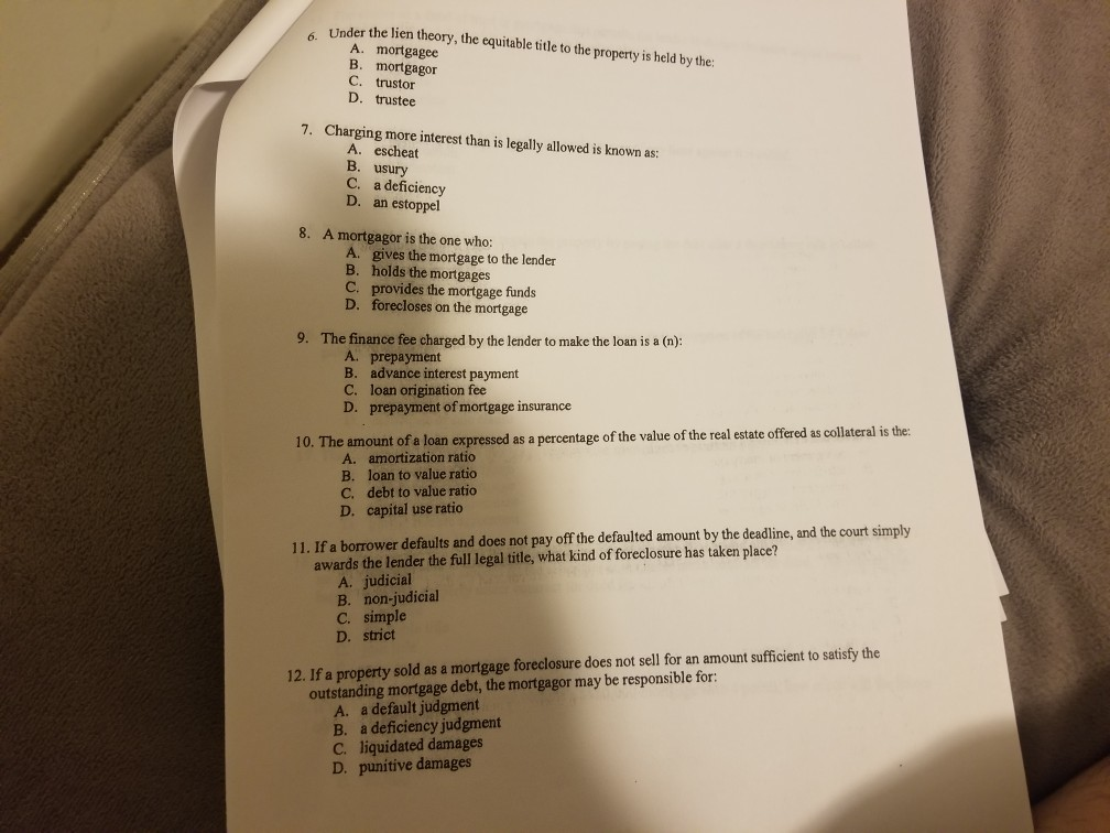 Solved 6. Under the lien theory, the equitable title to the | Chegg.com