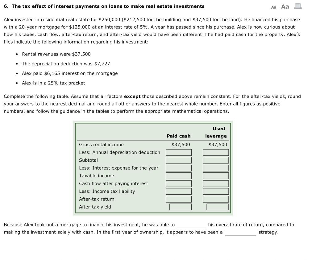 Solved 6. The tax effect of interest payments on loans to | Chegg.com