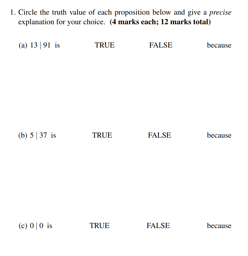 Solved 1. Circle the truth value of each proposition below | Chegg.com