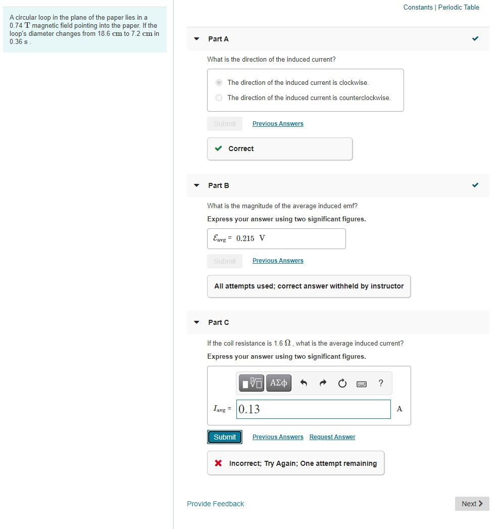 Solved Constants Periodic Table A circular loop in the plane | Chegg.com