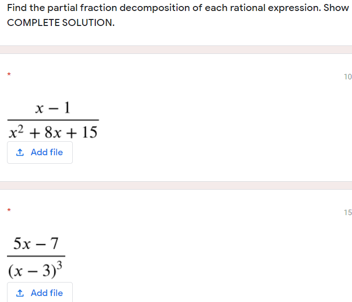 Solved Find the partial fraction decomposition of each | Chegg.com