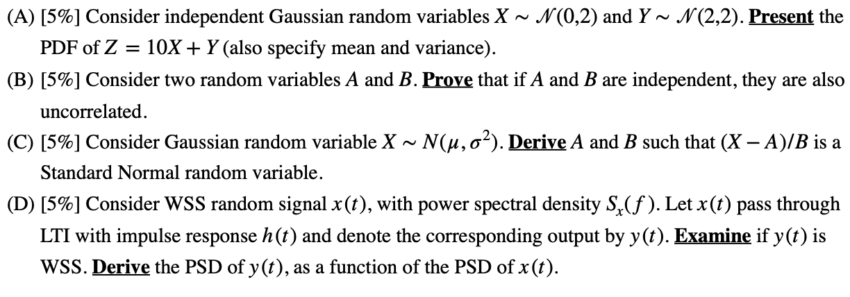 Solved (A) [5%] Consider independent Gaussian random | Chegg.com