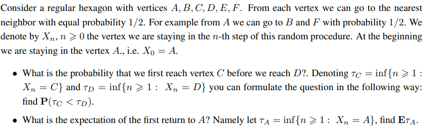 [Solved]: Consider a regular hexagon with vertices A, B, C