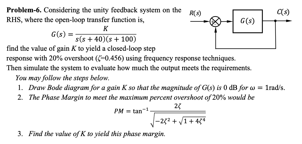 Problem-6. ﻿Considering the unity feedback system on | Chegg.com