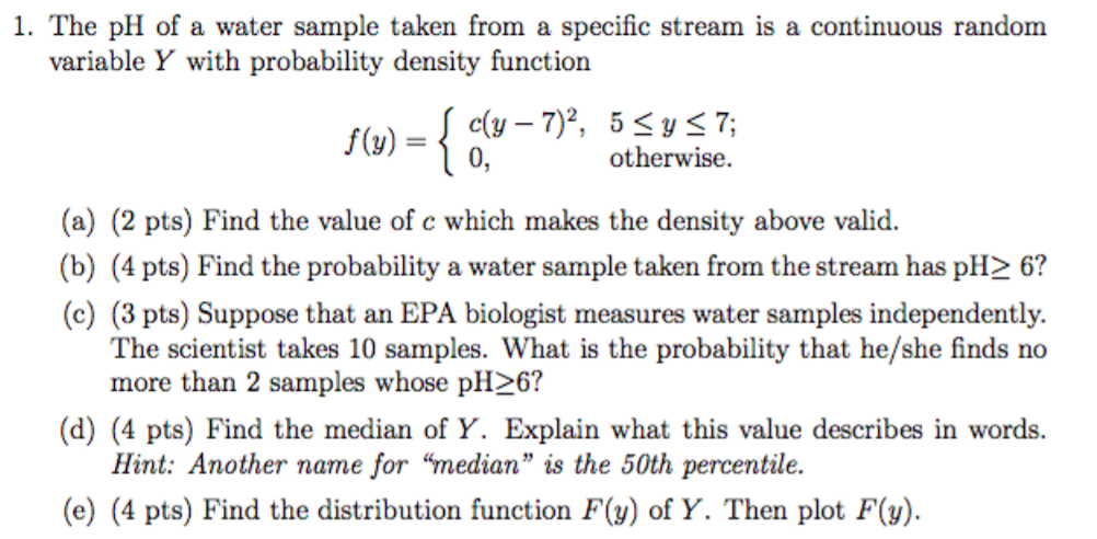 1. The pH of a water sample taken from a specific | Chegg.com