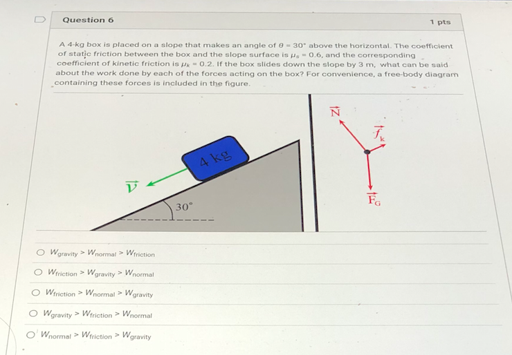 Solved u Question 6 1 pts A 4-kg box is placed on a slope | Chegg.com