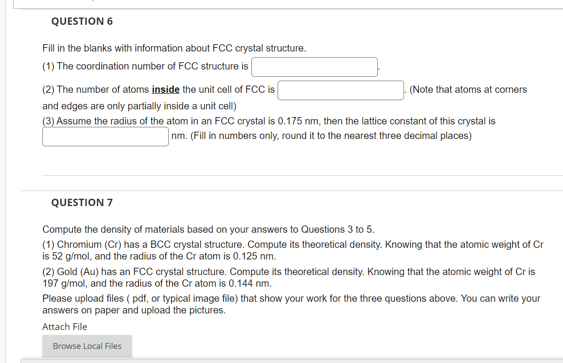 Solved Fill in the blanks with information about FCC crystal | Chegg.com
