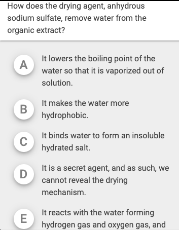 Solved How does the drying agent, anhydrous sodium sulfate, | Chegg.com