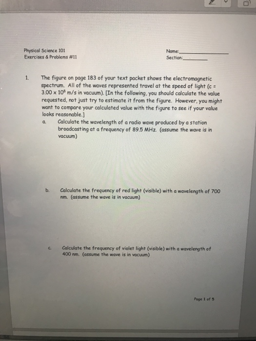 Solved Physical Science 101 Exercises & Problems #11 Name: | Chegg.com