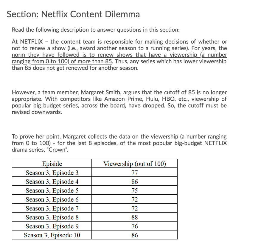 Solved Section: Netflix Content Dilemma Read the following | Chegg.com