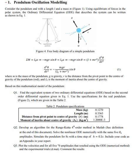 - 1. Pendulum Oscillation Modelling Consider the | Chegg.com
