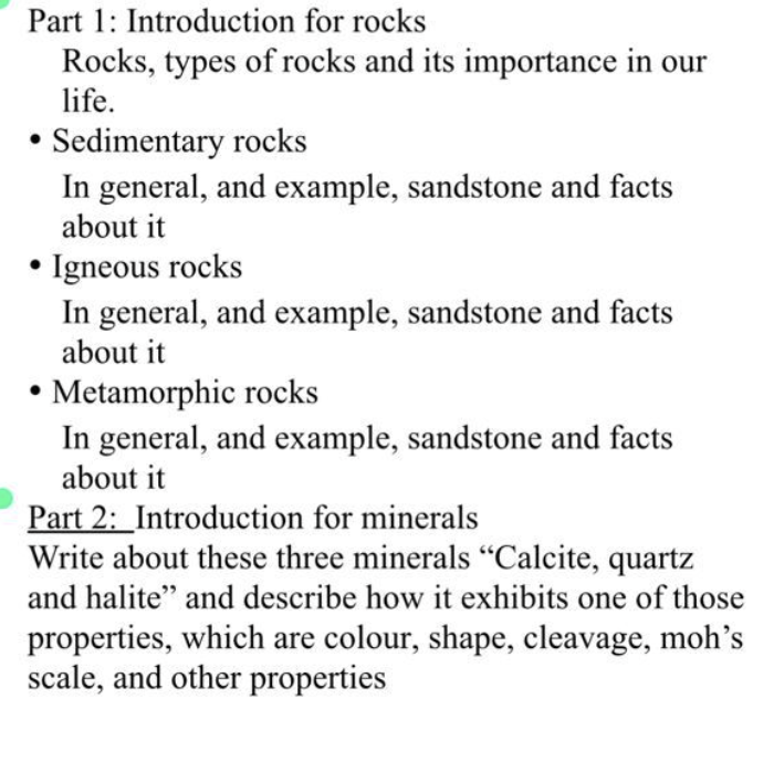 Solved Part 1: Introduction for rocks Rocks, types of rocks | Chegg.com
