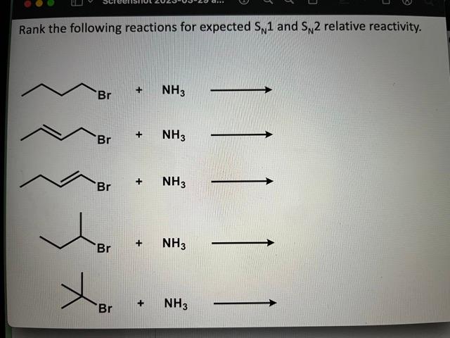 Solved Rank the following reactions for expected SN1 and SN2 | Chegg.com