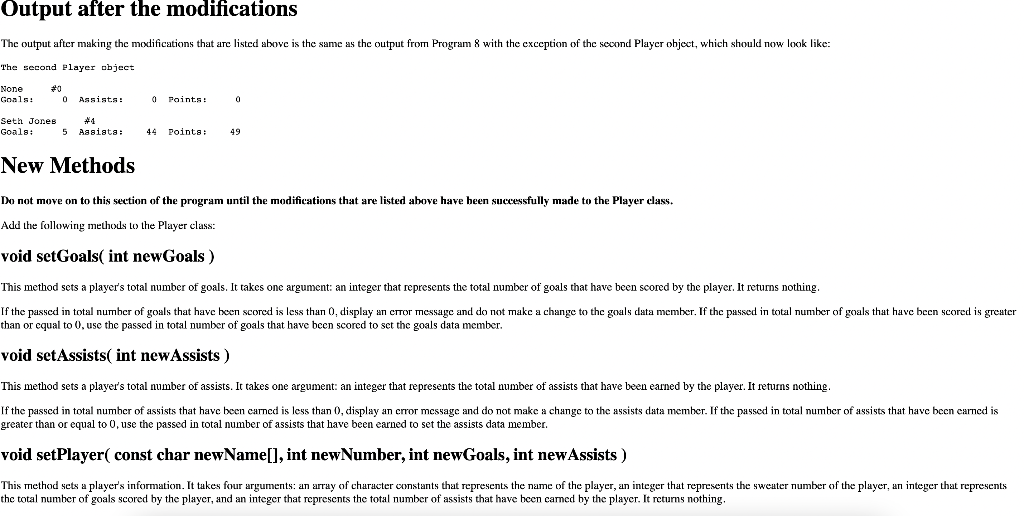Solved For this assignment, modify the Player class from | Chegg.com