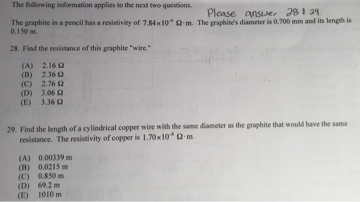 Solved The graphite in a pencil has a resistivity of 7.84 | Chegg.com
